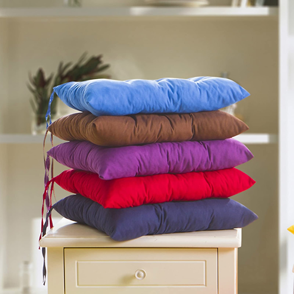 cdar Chair Cushion with Ties for Dining Chairs - Memory Foam Non Slip Kitchen Chair Pad and Dining Seat Cushion with Machine Washable Cover - Purple Navy Blue