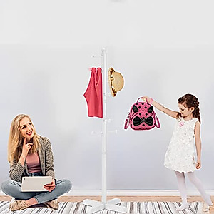 Azaeahom Cross Coat Rack Freestanding Clothing Hanger Home Racks, Wooden Coat Tree Stand with 8 Hooks 2 Adjustable Height, Easy Assembly in Entryway, Room for Hat, Umbrella etc (White)