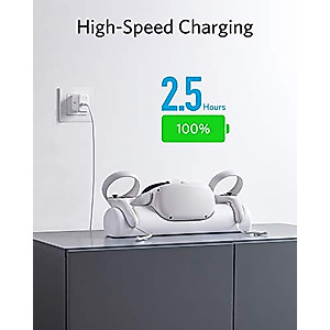 Anker Charging Dock for Oculus Quest 2, Oculus Certified Charging Station Stand Set, Headset Display Holder and Controller Mount Station with 2 Rechargeable Batteries, USB-C Charger and Cable