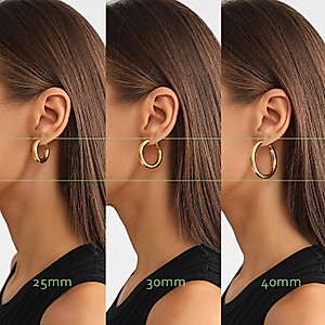 Thick Gold Hoop Earrings for Women, 18K Real Gold Plated 925 Sterling Silver Post Small Chunky Hoops Earrings, Hypoallergenic Big Large Statement Tube Design Earring Gift 25mm