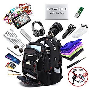 JDITVYHANO Travel Backpack for Men, Extra Large Laptop Backpack for Men with USB Charger Port, College Airline Approved Computer Business Work Backpack Carry on with Lunch Box Fits 18.4 laptop (Red)