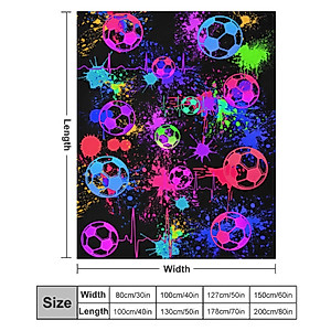 Soccer Throw Blanket - Soft Flannel Sports Soccer Blankets for Girls Boys Kids Soccer Lovers - Warm Soccer Throw Blankets for All Season Lap, Chair, Sofa - 50"x40"