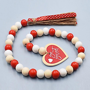 ABOOFAN Valentines Day Wood Beads Garland Tassel Heart Tassel Garland Farmhouse Rustic Beads with Jute Rope for Valentines Day Wall Hanging Decor