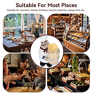 Chef Figurines Toothpick Holder, Resin Toothpick Dispenser with Italian Chef Statue for Kitchen Counter Restaurant Coffee Shop Decor