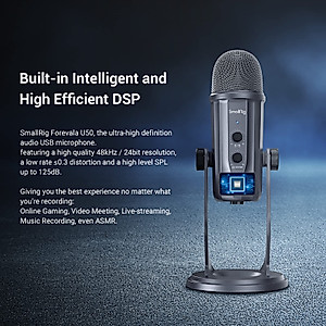 SMALLRIG U50 All Metal USB Microphone with Cardioid Pickup, Streaming Gaming Microphone for PC, PS5 & Mac, Shock Mount & Adjustable Stand, Condenser Microphone for Recording, Plug n Play, Grey - 3465