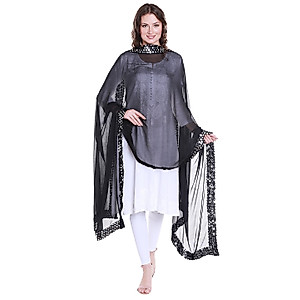 DUPATTA BAZAAR Women's Black Chiffon Dupatta with Mirror work lace.