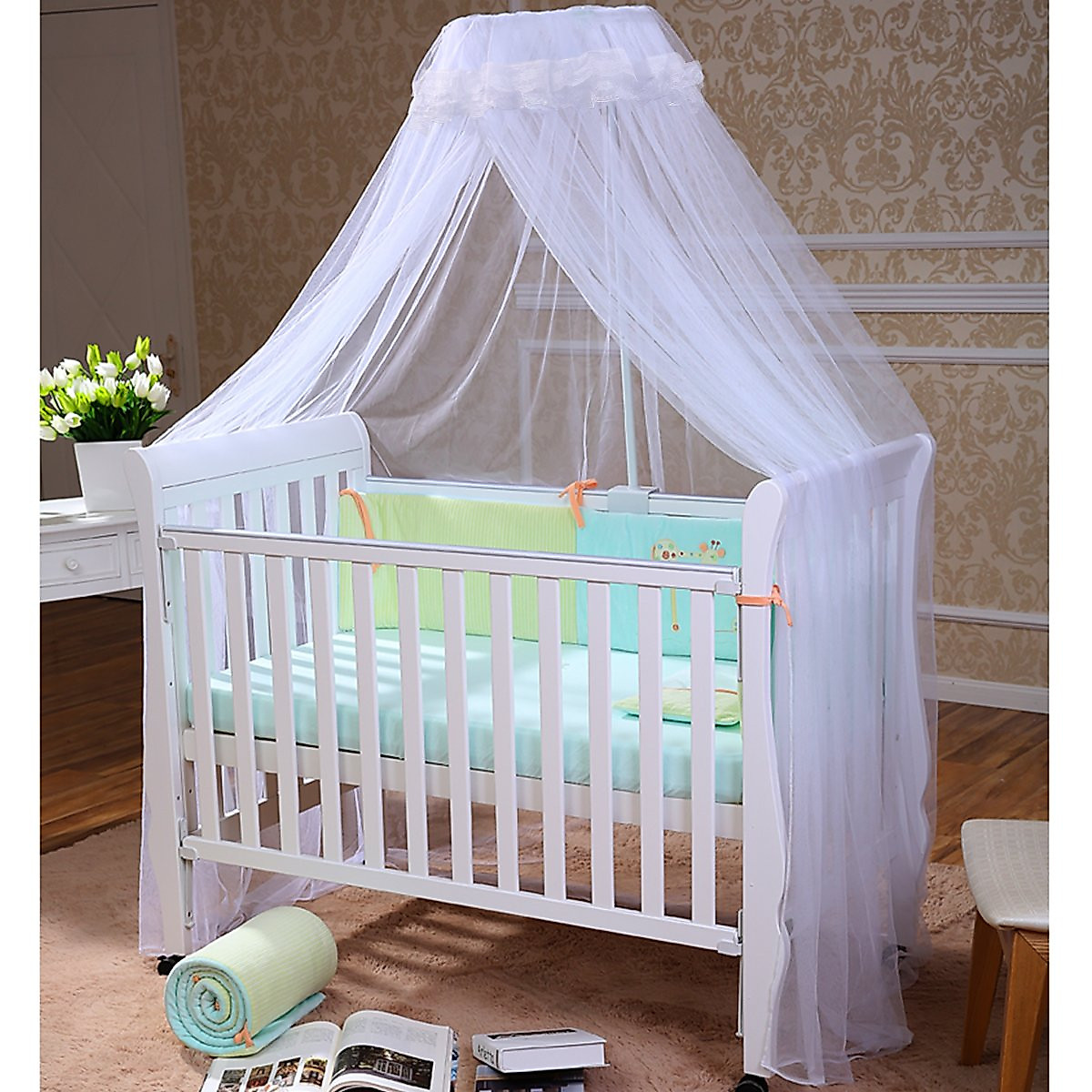 Toyvian Bed Canopy Net Baby Mosquito Net Girls Bed Tent Crib Mosquito Net, Lace Net Thicken Hanging Bed Canopy Easy Installation Mesh Net for Home Kids Room (White)