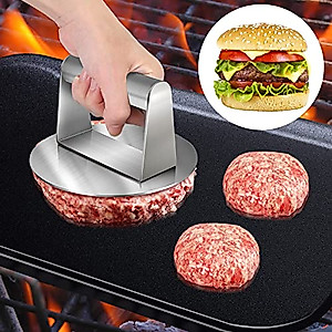 Yokudo Stainless Steel Burger Press for Griddle, 5.5 Inch Round Smash Burger Press, No Sticking Burger Smasher Flat Bottom Without Ridges Bacon Grill Press for Griddle