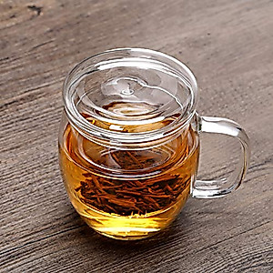 CHNTEA Tea Mug Glass Beautiful Cup with Infuser and Lid for Steeping,12 Ounces Transparent Snare Drum Mug