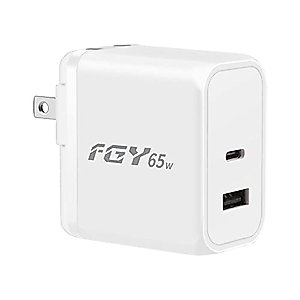 FGY USB C Wall Charger, 65W GaN II Fast Charger Dual Port Charging Block with Flodable Plug, Portable Laptop Charger Compatible for MacBook Air/MacBook Pro, Chromebook, iPhone14/13, Samsung Galaxy