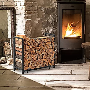 SELEWARE Adjustable Firewood Rack, Double-Layer Powder Coated, Heavy Duty 3-5 ft Log Holder for Outdoor Indoor Fireplace Wood Storage, Black (1 Pack)