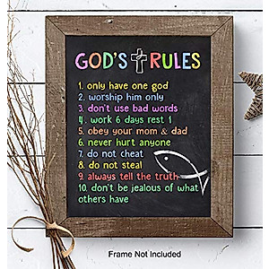 Ten Commandments Wall Decor for Kids, Boys, Girls Bedroom, Toddler Room or Nursery - Religious Bible Verse Wall Art, Christian Scripture Home Decoration - Cute Gift - 8x10 UNFRAMED Picture Print