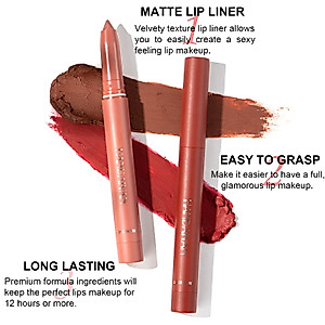 KIMIEYE 6pcs Lip Liner Pencil Set, Superstay Retractable Lip Crayon, Long Lasting Waterproof Nude to Red Velvety Matte Finish Lipstick Lip Makeup Set for Women, Include Built-Sharpener (SET B)