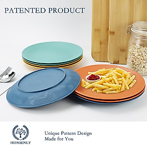 Flat Dinner Plates Set of 8 Alternative for Plastic Plates Microwave and Dishwasher Safe Wheat Straw Plates for Kitchen Unbreakable Kids Plates with 4 Colors (Multi,10 inch)
