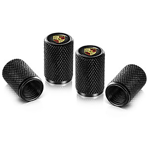 Metal Auto Tire Valve Stem Compatible with Porsche 718 911 Macan Taycan Paramera Cayenne Trim Accessories 4pcs （Black）