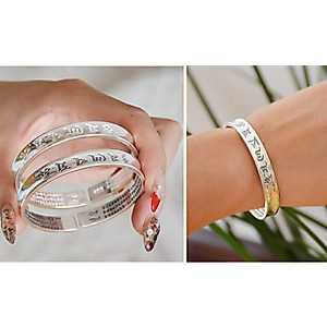 DUANMEINAD Fashion Open Bracelet With Chinese Word Bangle Buddhist Heart Sutra For Man & Women Cuff Bangle (Vintage silver)