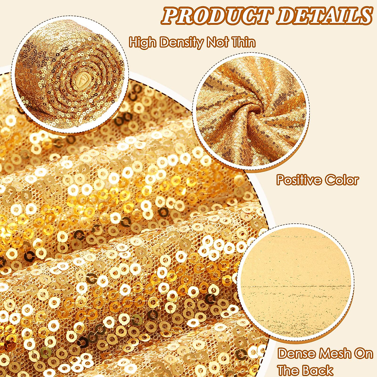 Shimeyao Sequin Fabric by The Yard, Glitter Fabric for Sewing Costumes, Shiny Fabric for Dress Clothing Wedding Backdrop Tablecloth Table Runner Home Decor(Gold, 12 Feet 4 Yard)