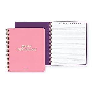 Kate Spade New York Large College Ruled Notebook, 11" x 9.5" Pink Spiral Notebook with 160 Pages, Great Expectations