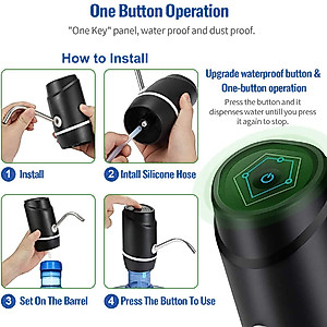 Water Bottle Pump - Water Pump for 5 Gallon Bottle - USB Charging Automatic Drinking Water Pump with Reusable Water Bottle Cap Universal Fit for Home, Office and Outdoor (Black)