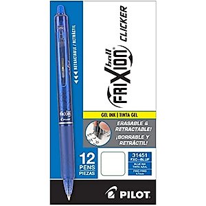 PILOT Pen 31451 FriXion Clicker Erasable, Refillable & Retractable Gel Ink Pens, Fine Point, Blue Ink, 12-Pack