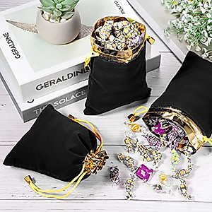 Riakrum 50 Pieces Velvet Bags Soft Jewelry Pouch with Drawstrings Velour Packaging Pouch Drawstring Velvet Present Bag for Candy Wedding Party Birthday Christmas Thanksgiving, 4.7 x 6.3 Inch (Black)