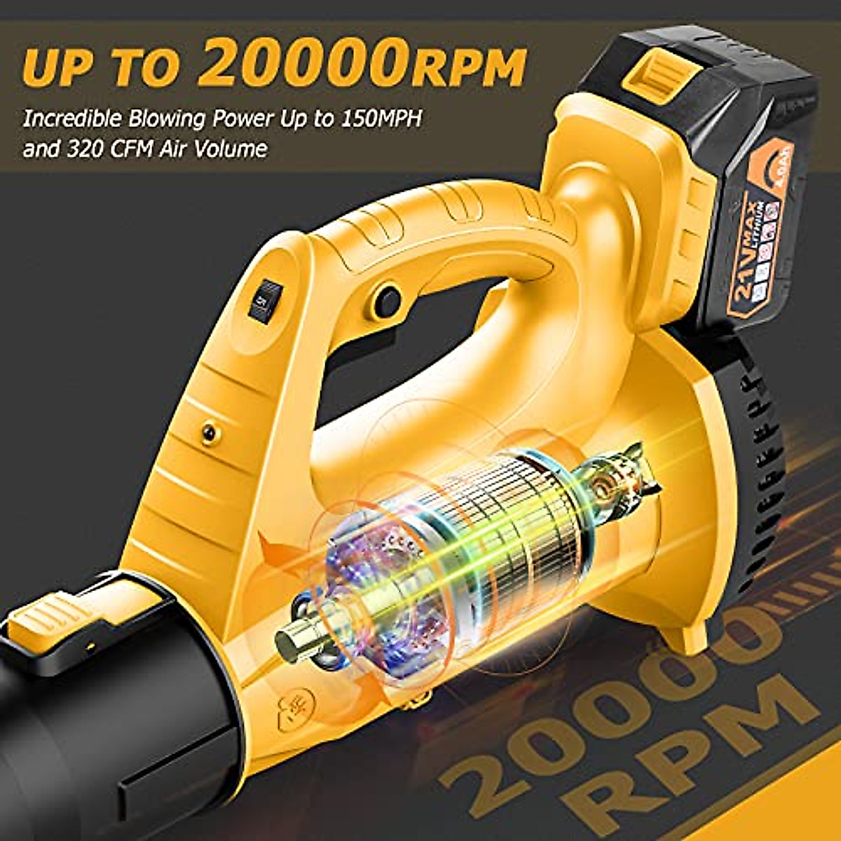 BHY 320 CFM 150 MPH Cordless Leaf Blower with 4.0Ah Battery & Charger, 6-Speed Dial, 2 Section Tubes - Electric Battery Powered Leaf Blower, Versatile and Easy to Use for Yard Work, Dust, Snow Debris