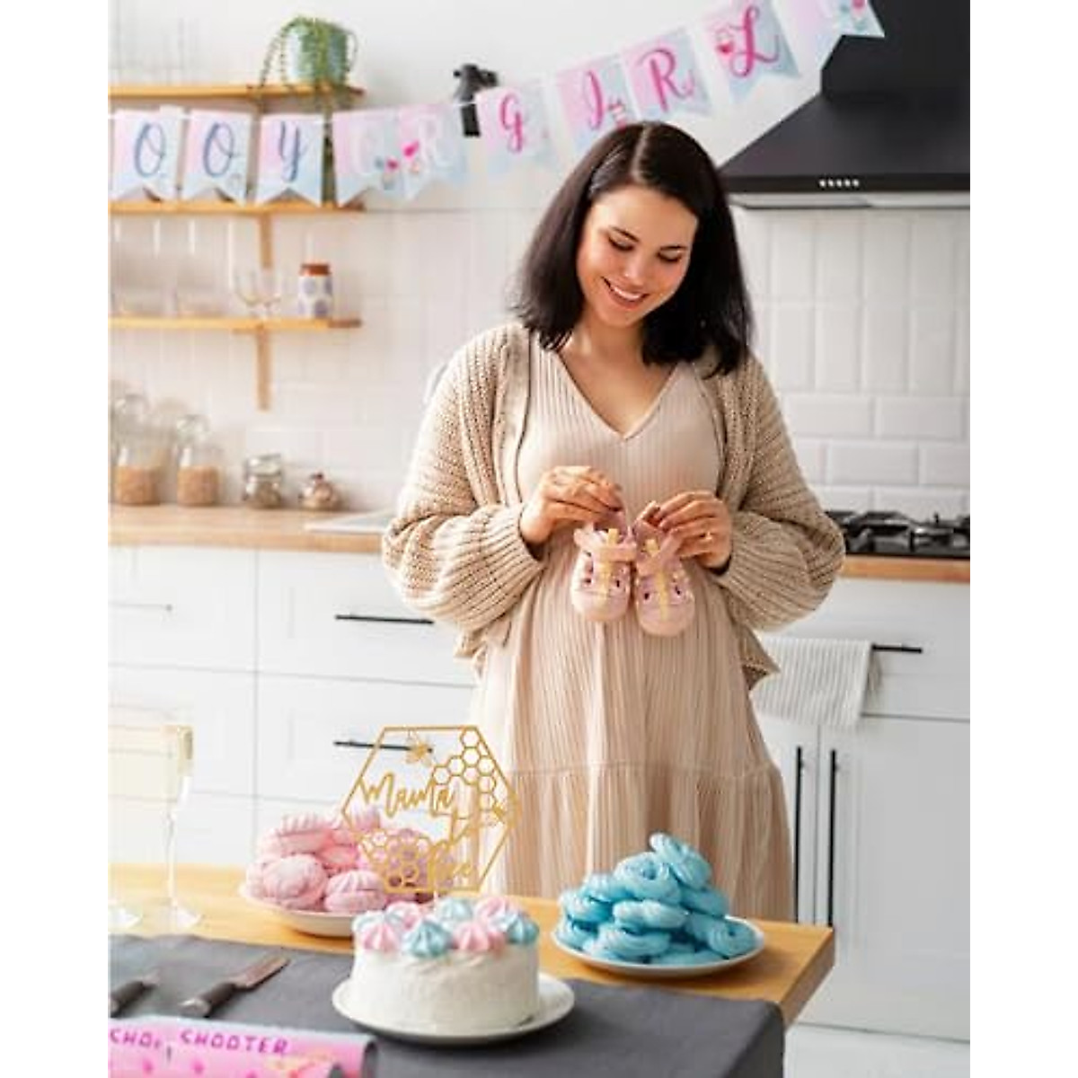 Mama To Bee Cake Topper - Gold Bee Theme Baby Shower Cake Topper, Gender Reveal Party Supplies Pregnancy Announcement