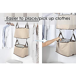 STORAGE MANIAC 2-Shelf Hanging Closet Organizer, Cloth Hanging Closet Shelf, Canvas Hanging Closet Basket with Hooks for Dorm, Apt, Bedroom, College, Garment Rack, Wardrobe, Fabric
