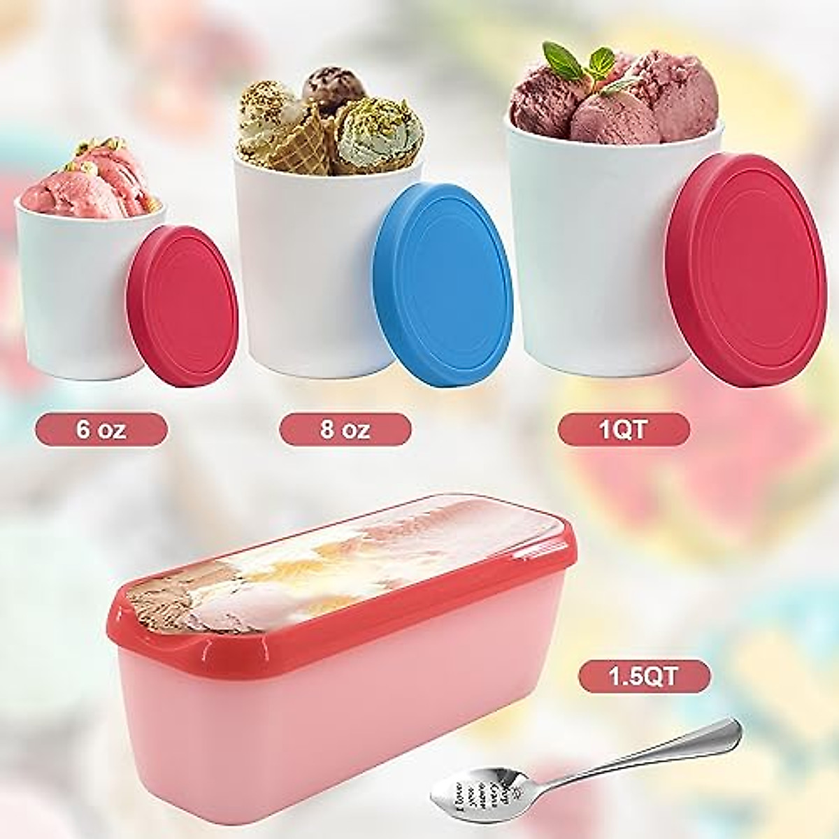 VEENE Ice Cream Containers-Ice Cream Containers For Homemade Ice Cream (7Pcs) And A Spoon-Reusable Ice Cream Containers With Lids-Creami Pint Containers-Ice Cream Storage Containers For Freezer