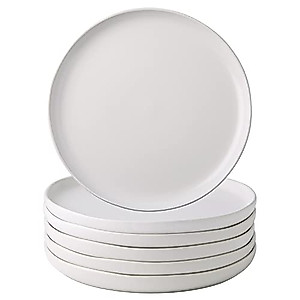 AmorArc Ceramic Dinner Plates Set of 6, Wavy Rim 10.5 Inch Stoneware Dish Set, Large Dinnerware Plates for Kitchen-Microwave&Dishwasher Safe, Scratch Resistant-Reactive Glaze Matte White