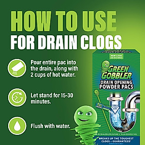 Green Gobbler Drain Clog Remover PAC'S | 5 Drain Opening Pacs & 5 Hair Drain Snake Tools | Best Drain Cleaner and Clog Remover