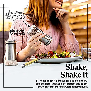 Premium Salt and Pepper Shakers with Adjustable Pour Holes - Elegant Stainless Steel Salt and Pepper Dispenser - Perfect for Himalayan, Kosher and Sea Salts - Spices