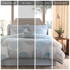 Madison Park Essentials Bed in a Bag Comforter, Vibrant Color Design All Season Down Alternative Cover with Complete Cotton Sheet Set, Queen(90"x90"), Knowles, Circular Aqua, 9 Piece