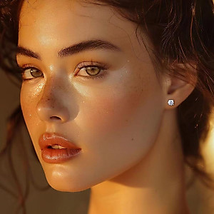 Bo.Dream 2 cttw Round Cut 6.5mm Cubic Zirconia Stud Earrings For Women Faux Diamond 18K White Gold Plated Sterling Silver