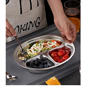 SOUJOY 4 Pack Divided Plate, Stainless Steel Diet Control Dinner Plate, 3 Sections Korean Unbreakable Monkey Shape Compact Food Serving Tray for Kids, Picky Eaters, Campers