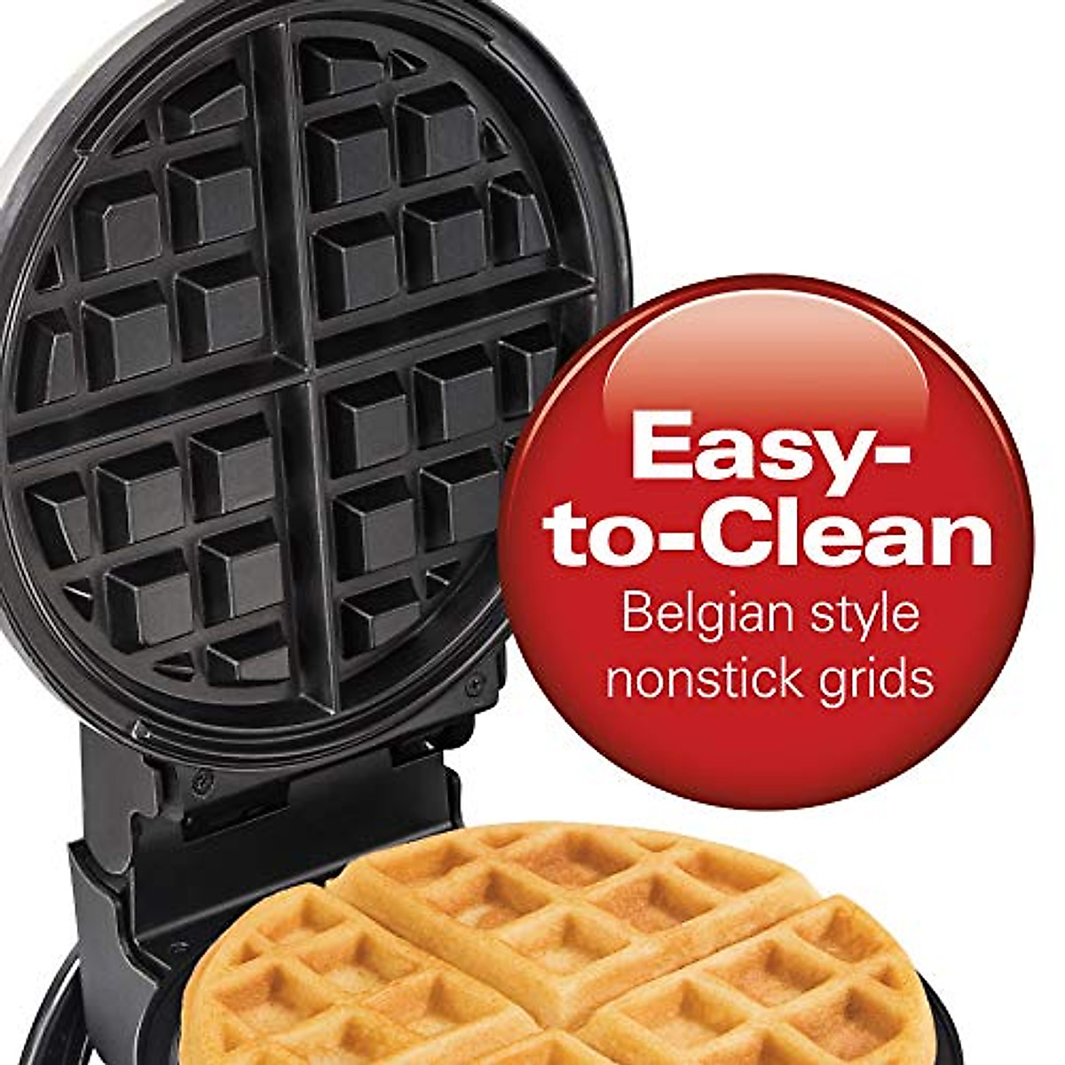 Hamilton Beach Flip Belgian Waffle Maker with Browning Control, Non-Stick Grids, Indicator Lights, Lid Lock and Drip Tray, Stainless Steel (26010R)
