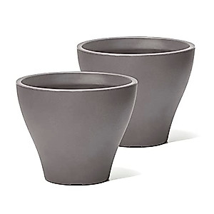 Step2 Fernway Round Planter, Large Planters for Outdoor Plants, Gardening and Flower Pot for Patio or Porch, Efficient Drainage, Durable Plastic, Dark Cedar, 2-Pack