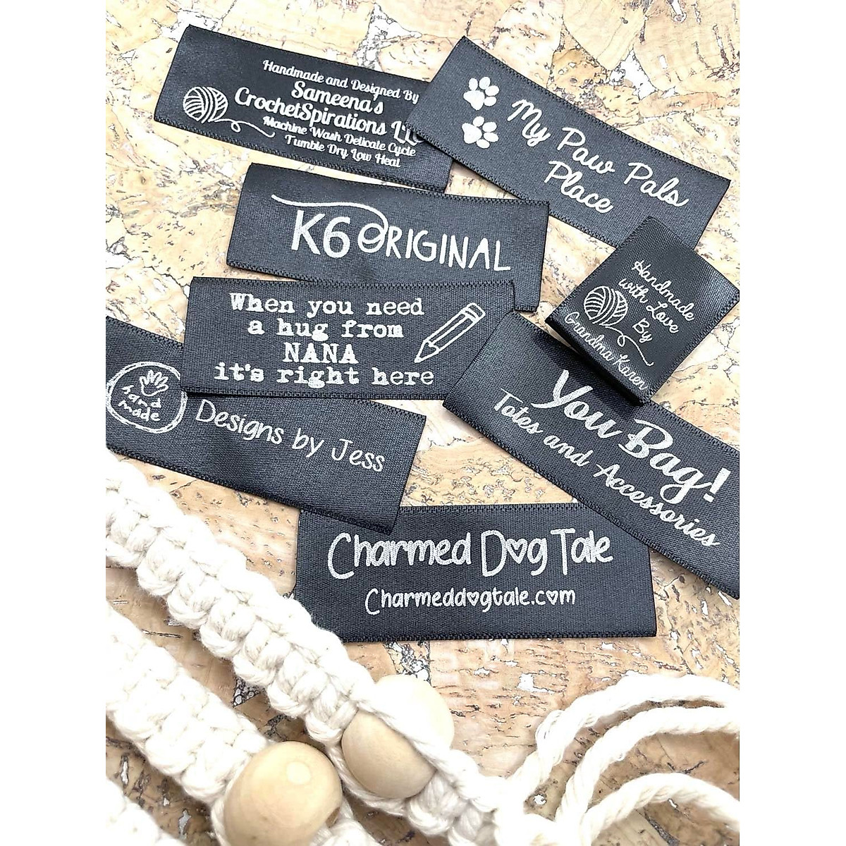30 Black Custom Printed Satin Fabric Labels Sew On for Clothing, Crafts, Nursing Home Clothing, Children's Clothing, Knitting, Crocheting, Handmade Items