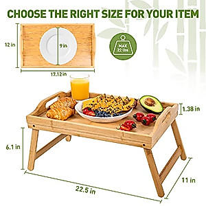 Bamboo Bed Tray,Breakfast Tray with Folding Legs Serving Tray with Carrying Handles Portable Lap Tray Lightweight Decorative Tray Food Tray for Breakfast in Bed,Reading or Working (17.1 Inch).
