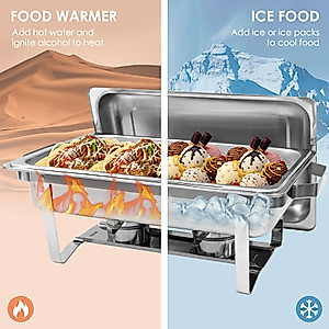 GRANDMA SHARK Chafing Dishes Buffet Sets 6 Packs 8QT Stainless Steel Rectangular Chafers and Buffet Warmer with Alcohol Furnace for Catering Buffet Food Warmer Set with Folding Frame, Silver