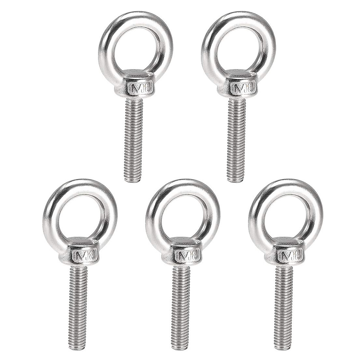 uxcell Lifting Eye Bolt M8 x 40mm Male Thread 304 Stainless Steel for Hanging, Pack of 5
