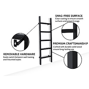 FUIN Wall Mounted 57in Wooden Blanket Ladder Living Room Decorative Farmhouse Quilt Display Holder Rustic Wood Towel Rack for Bathroom, Black