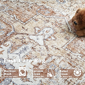 jinchan Round Rug 5ft Washable Rug Area Rug Vintage Rug Indoor Floor Cover Print Distressed Brick Red Multi Circle Rug 5' Round Chenille Accent Rug Kitchen Living Room Bedroom Dining Room