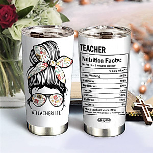 64HYDRO 20oz Teacher Gifts for Women, Gifts for Teacher, Teacher Appreciation Gifts, Valentines Day Gifts for Her, Teacher Life Teacher Facts Tumbler Cup, Insulated Travel Coffee Mug with Lid