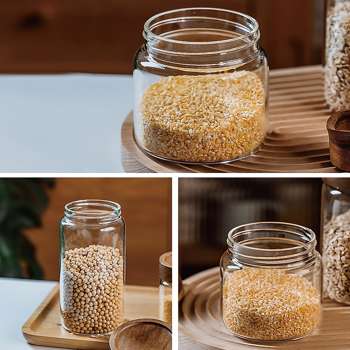 MOLADRI 18 oz/550 ml Clear Glass Storage Canister with Airtight Wooden Screw Lid, Small Cute Decorative Glass Container Jar for Coffee,Spice,Candy,Salt,Cookie,Condiment,Pepper,Sugar,Overnight Oatmeal