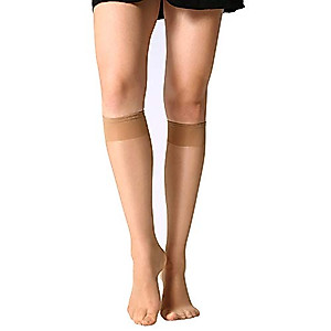 MANZI 12 Pairs Lady's Sheer Knee High Stockings (12 Pairs Natural)