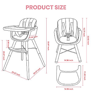 Foho Baby High Chair, Perfect 3 in 1 Convertible Wooden High Chair with Cushion, Removable Tray, and Adjustable Legs for Baby & Toddler (Green)