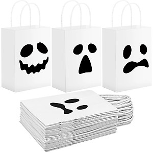 Honoson 24 Pieces Ghost Halloween Treat Bags Halloween Paper Gift Bags Halloween Goodie Bags with Handles Halloween Goodie Candy Bag Trick or Treat Party Favor Bags for Halloween Party Supplies