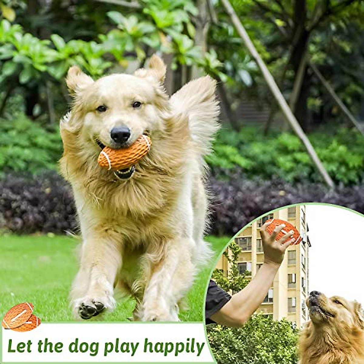 Dog Toys Ball Pet Squeaky Toys Rubber Floating Football, Interactive and Trainning Durable Chew Toys for Fetching Games for Agressive Chewer(Orange)