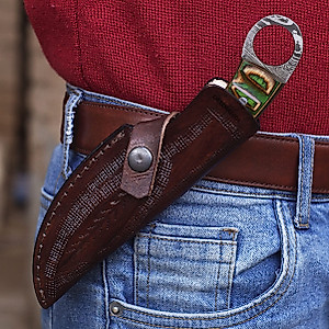 LH LIMASSOL 8 Inch Fixed Blade Custom Handmade Damascus Hunting knife/skinner knife/skinning knife with leather sheath (Green brown)